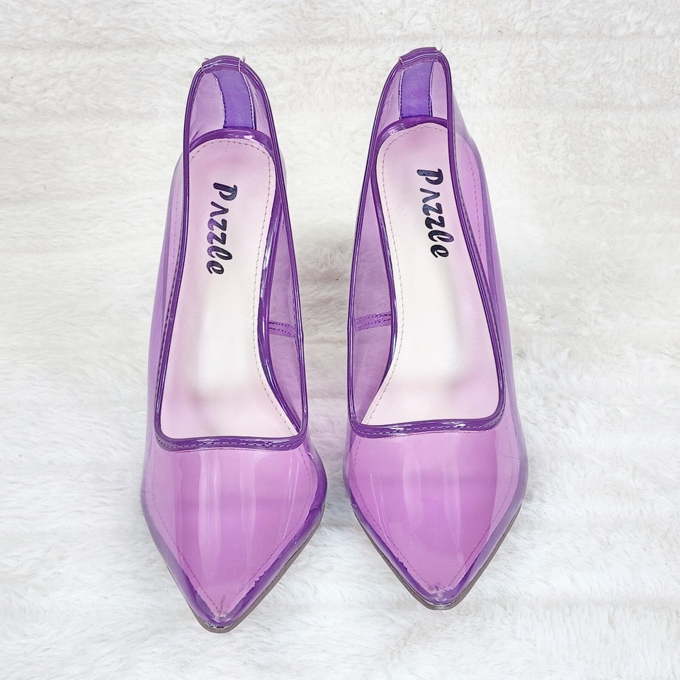 PVC Jelly Translucent High Heel Pointy Toe Stiletto Pumps Shoes Purple ...