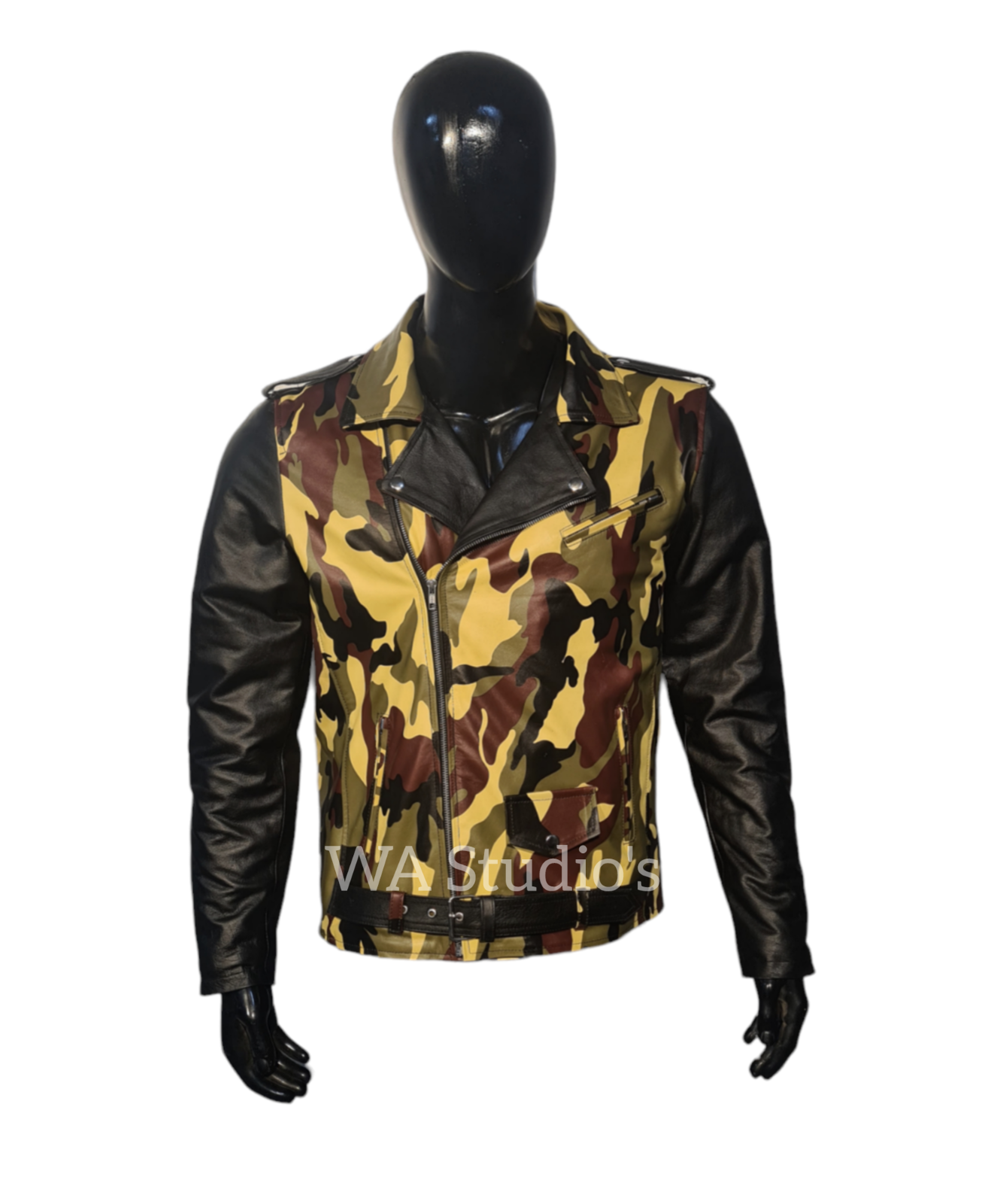 Men Leather Biker Jacket Mens Camouflage Real Classic Camo Motorcycle ...