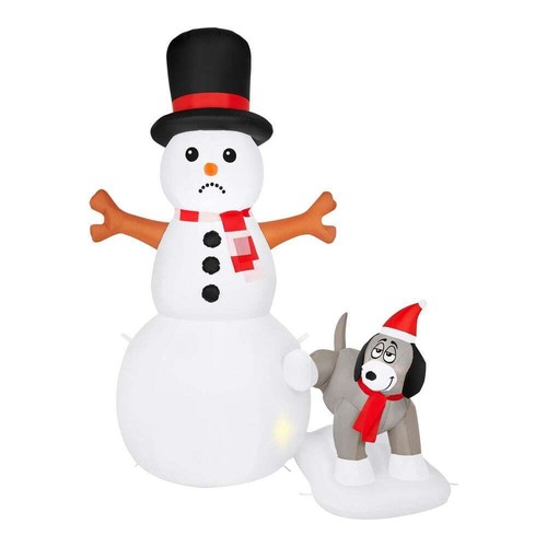 Christmas Gemmy 6 ft Animated Snowman & Dog Scene Airblown Inflatable ...