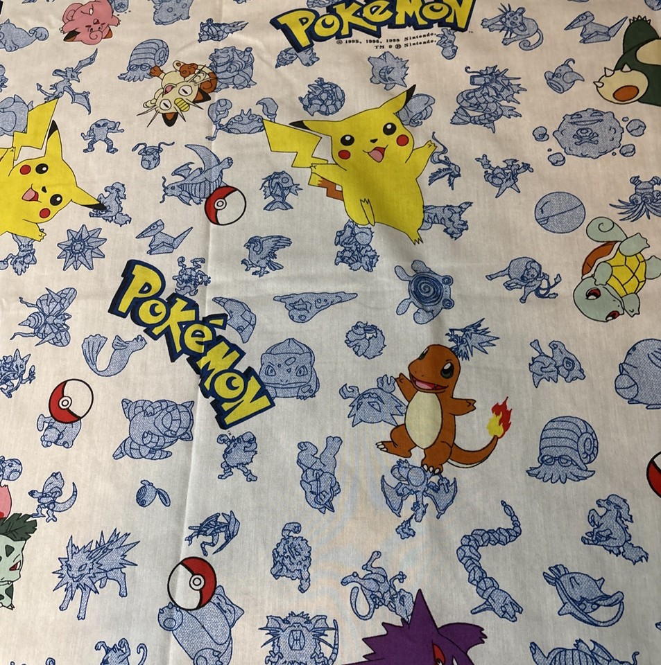 Vintage Pokemon Pikachu Twin Bed Flat Sheet & Pillowcase 1998 Nintendo ...