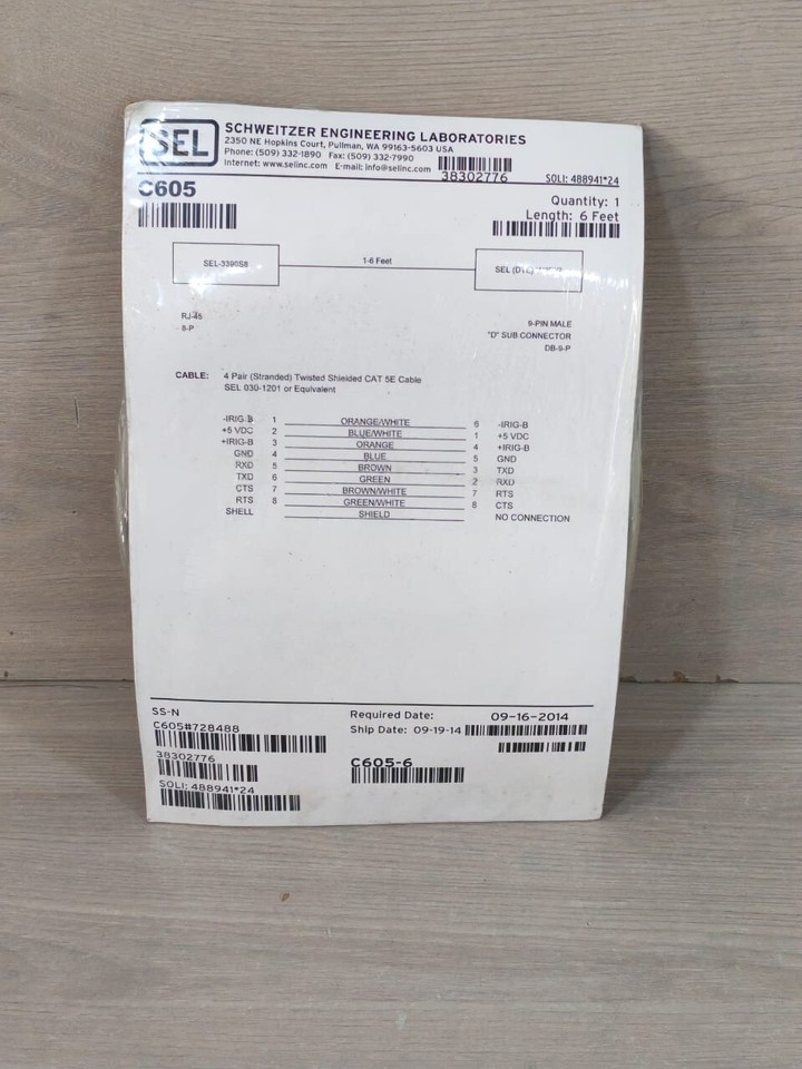 SEL SCHWITZER ENGINEERING LABORATORIES C605 / C605-6 6FEET 9-PIN MALE ...