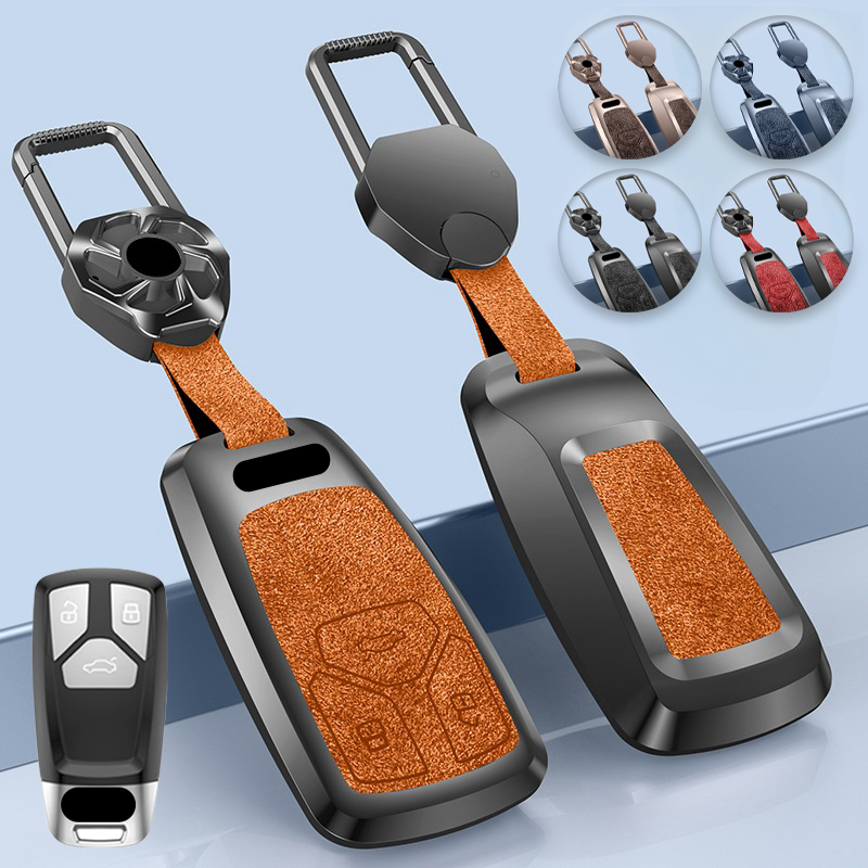 Alloy Leather Car Remote Key Fob Case Cover For Audi S4 S5 A4 A5 Q7 Q5 ...