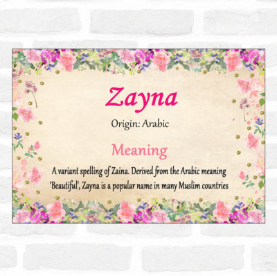 Zayna Name Meaning Floral Certificate | eBay UK