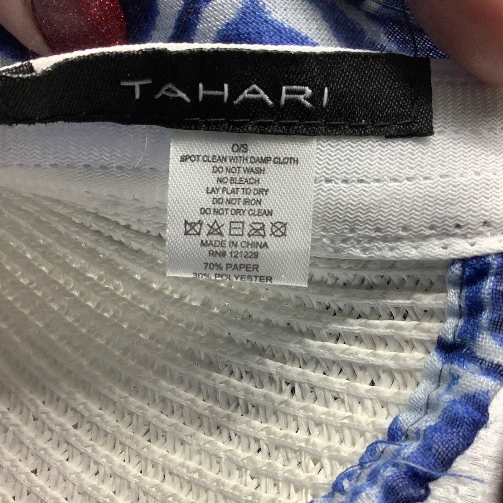 TAHARI Wide Brim Roll Up Sun Hat Packable Paper Blend One Size Blue ...