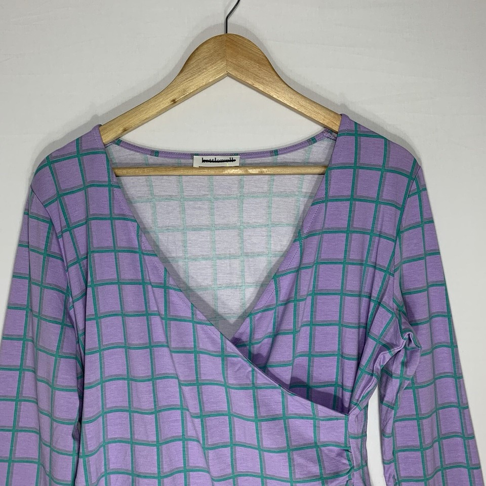 Kettlewell Long Sleeve Top LARGE Purple 221 Check V Neck Wrap Jersey ...
