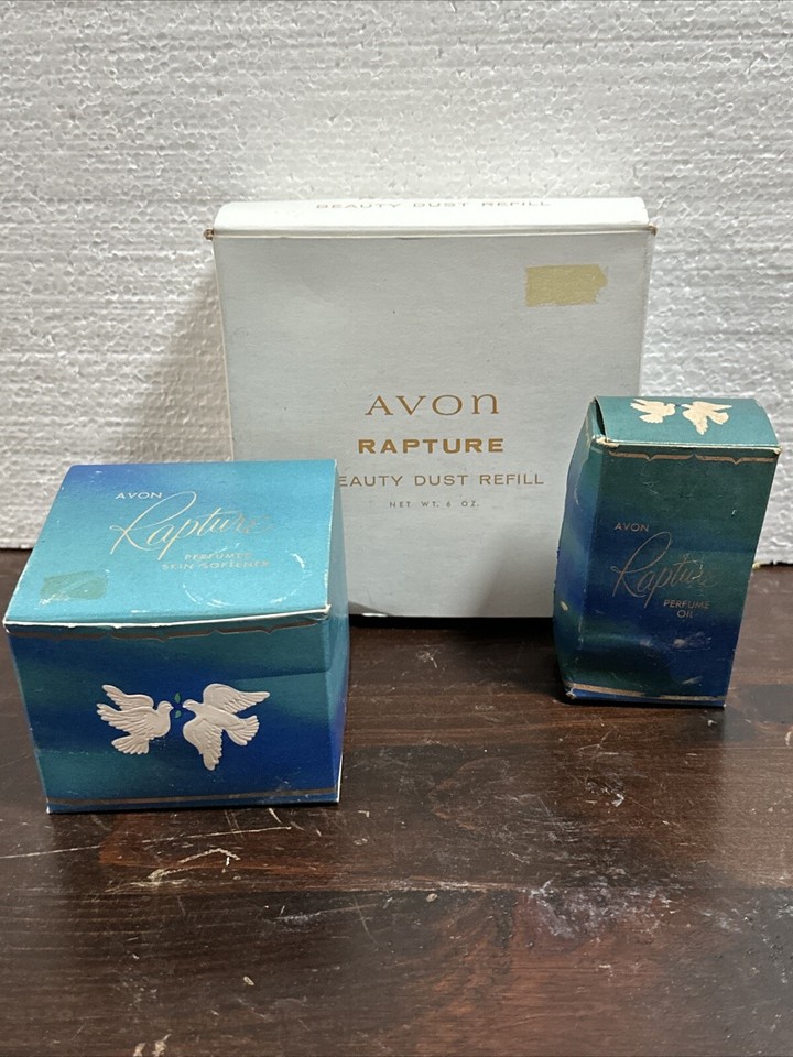 3 Vintage AVON Rapture - Dust Refill, Skin Softener and .5 Perfume Oil ...