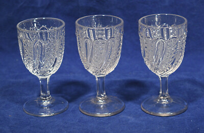 3 EAPG Feather Pattern Wine Stems | eBay