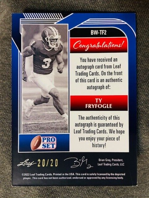 2022 Leaf Pro Set Metal Ty Fryfogle Rookie RC Auto Autograph Blue Mojo ...