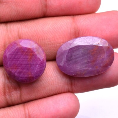 2 Pcs Natural Ruby 19mm-25mm Faceted Cut Gorgeous Red Huge Loose ...