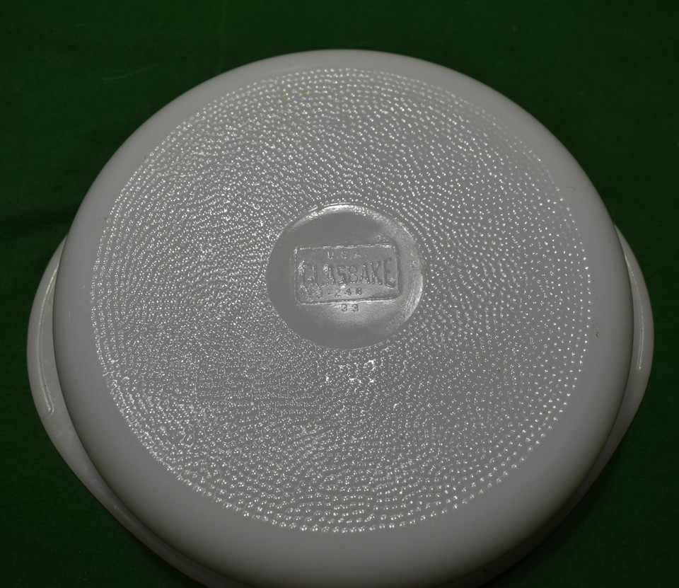 Vintage Glasbake MILK GLASS 9" Cake Pan w/ Tab Handles J-248 Pebble ...