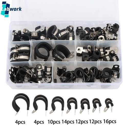 72X Stainless Steel Cable Clamps Rubber Cushioned Hose Pipe Air Clips ...