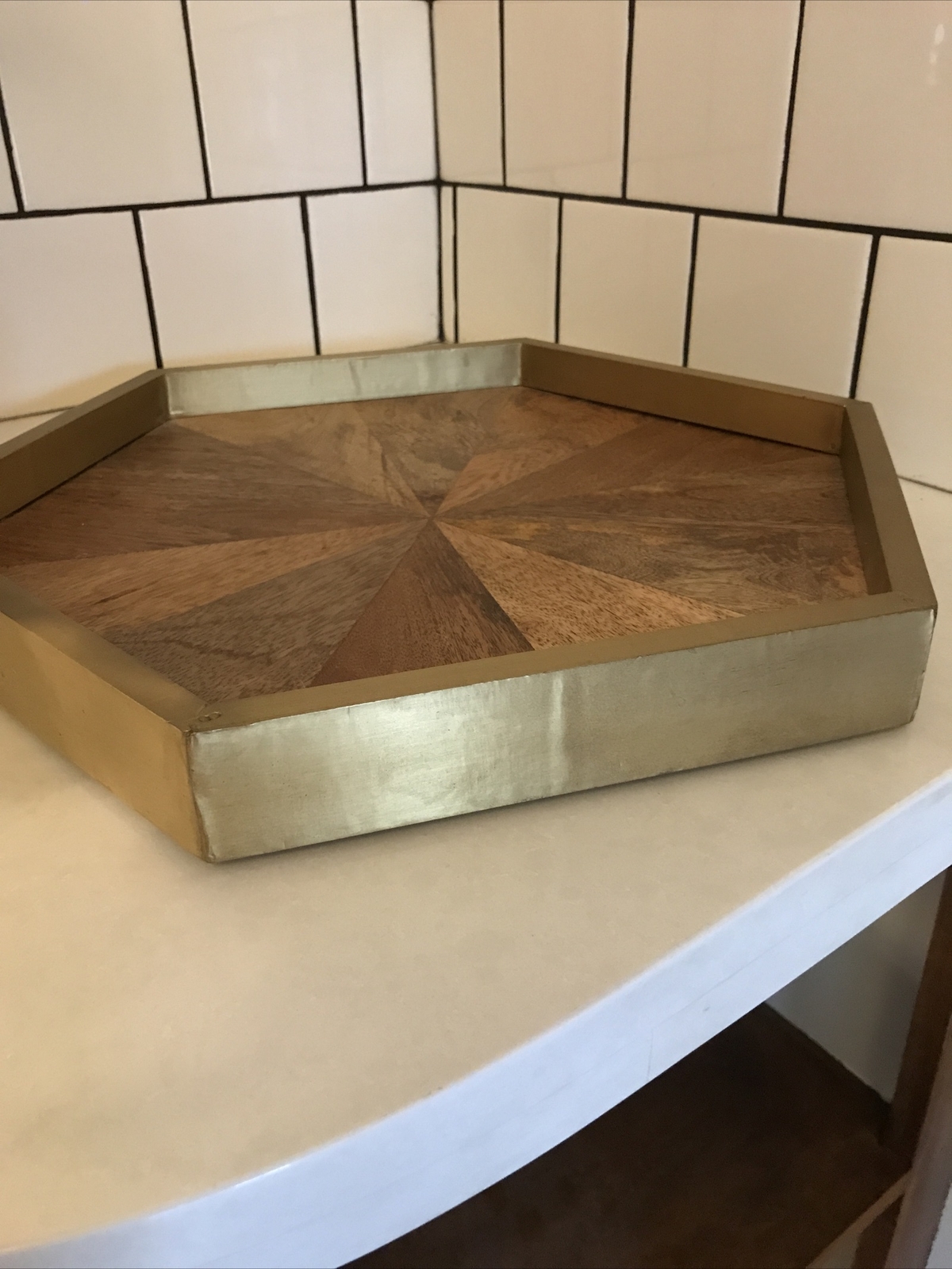 Target Threshold Tray Geometric Wooden Gold Boho Rustic Farmhouse | eBay