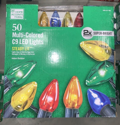Home Accents 50 ft. 50-Light LED C9 Multi-Color Super Bright String ...