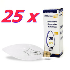 Pack of 12 Incandescent Bulbs 25 Watt CFF Candelabra Base Frosted Flame ...