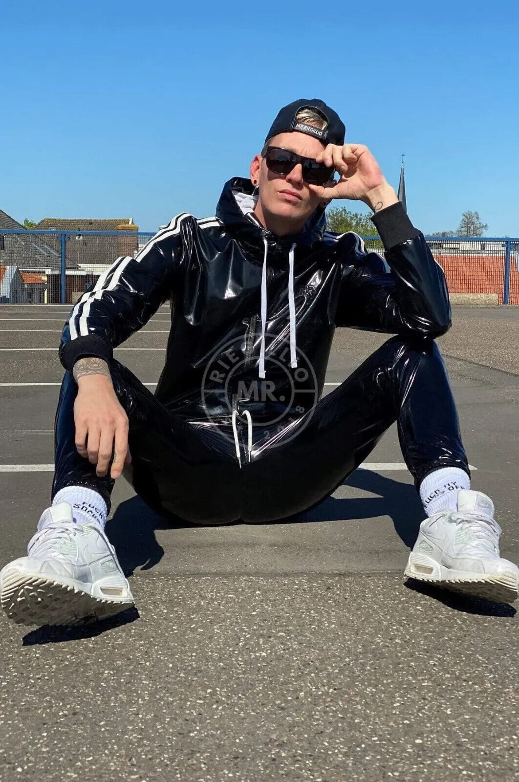 MR. RIEGILLIO PVC Tracksuit Jacket hoodies Glossy Shiny Black & White ...