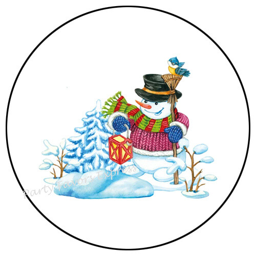 SNOWMAN SCENE WINTER CHRISTMAS ENVELOPE SEALS LABELS STICKERS PARTY ...