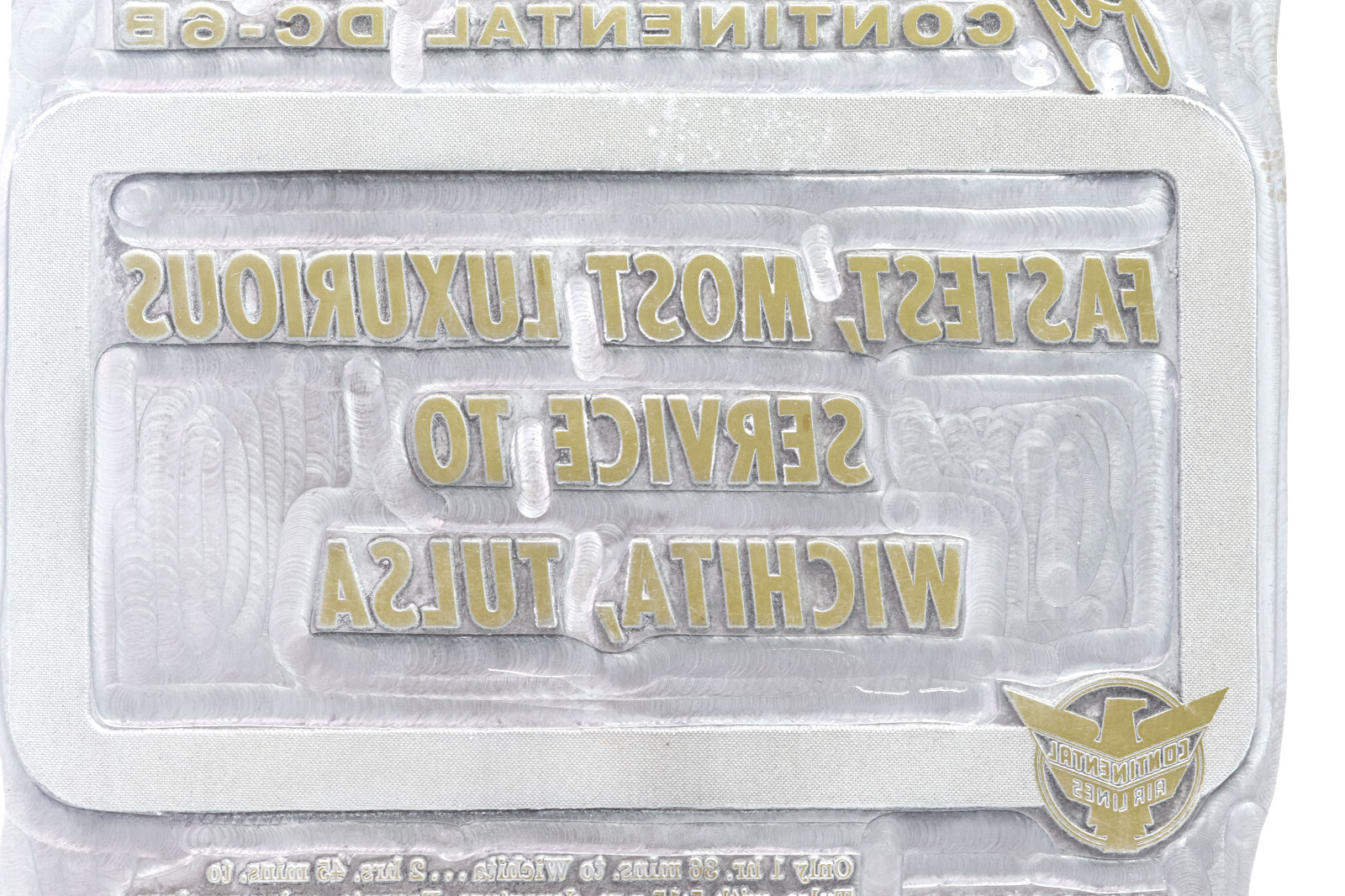 Continental Airlines Photoengraver Plate Wichita Kansas Tulsa Travel Ad ...