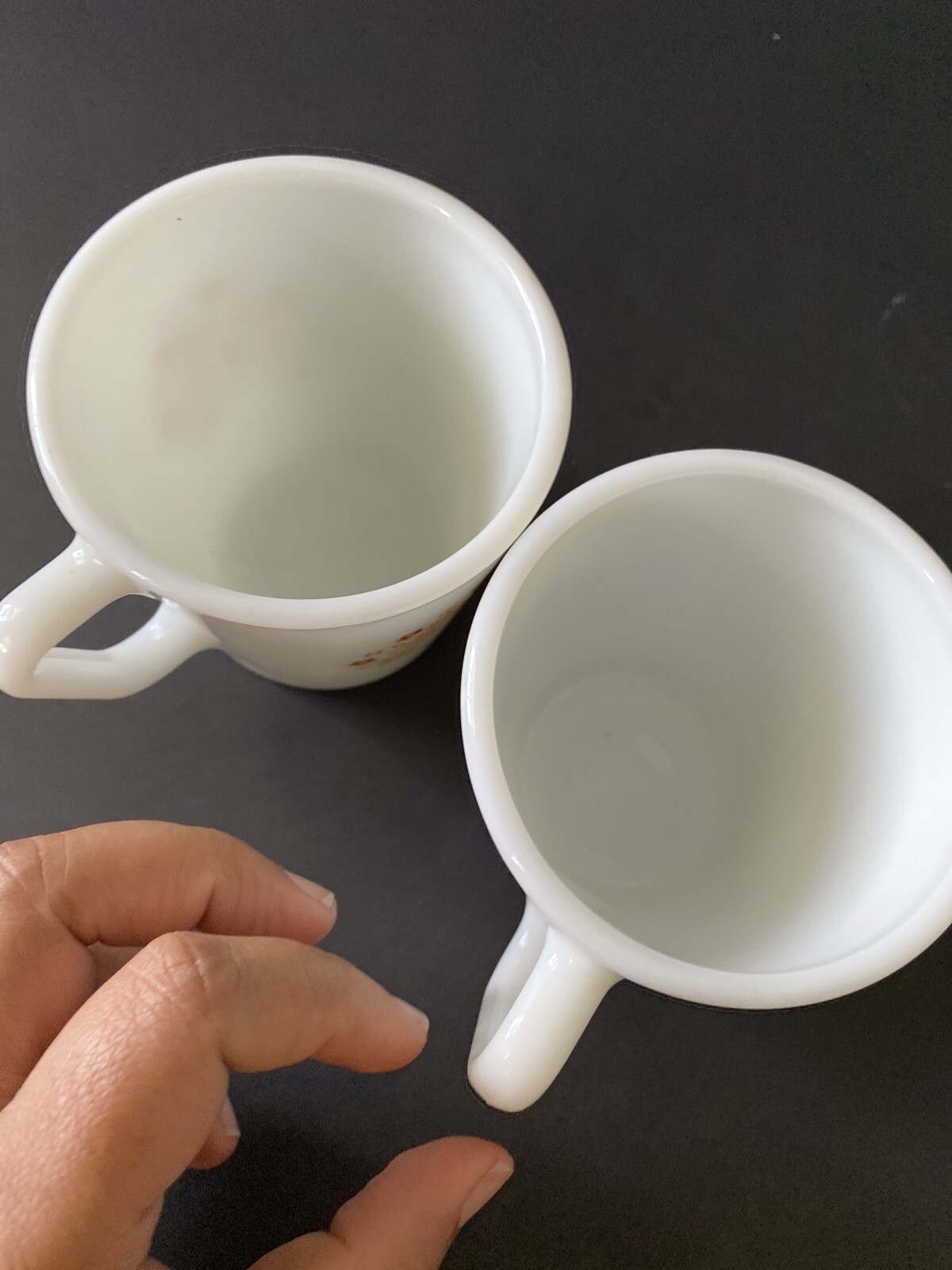 Vintage 2 Pyrex Milk Glass Coffee Cups with Brown Floral Image on Both ...