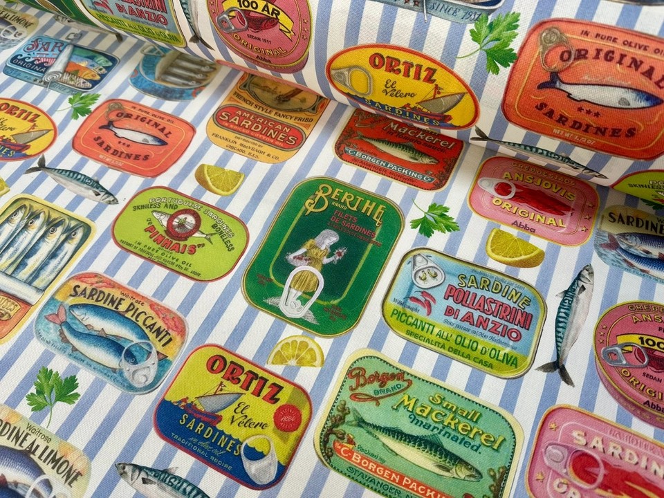 Retro Sardine Tin Fabric Fish Can Vintage Cotton for Kitchen Decor ...