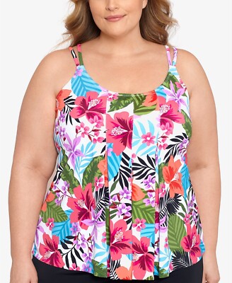 Swim Solutions Plus Size Pleated-Front Double-Strap Tankini Swim Top ...