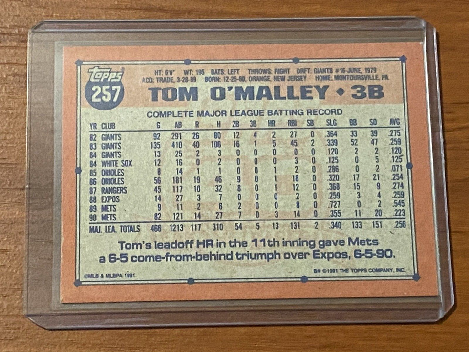 1991 Topps Baseball #257 Tom O'Malley | eBay