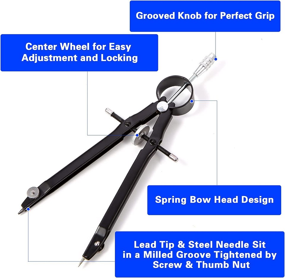 2x Compass for Geometry Professional Drawing Compass,Metal Compass Math ...