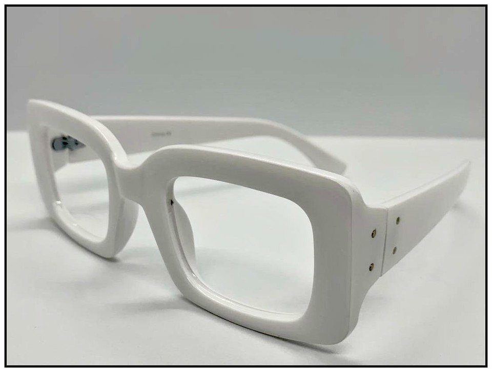 Classic RETRO Style Thick Square White Lensless Eye Glasses Frame Only ...