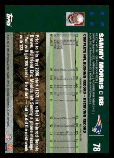 2007 Topps #78 Sammy Morris New England Patriots | eBay