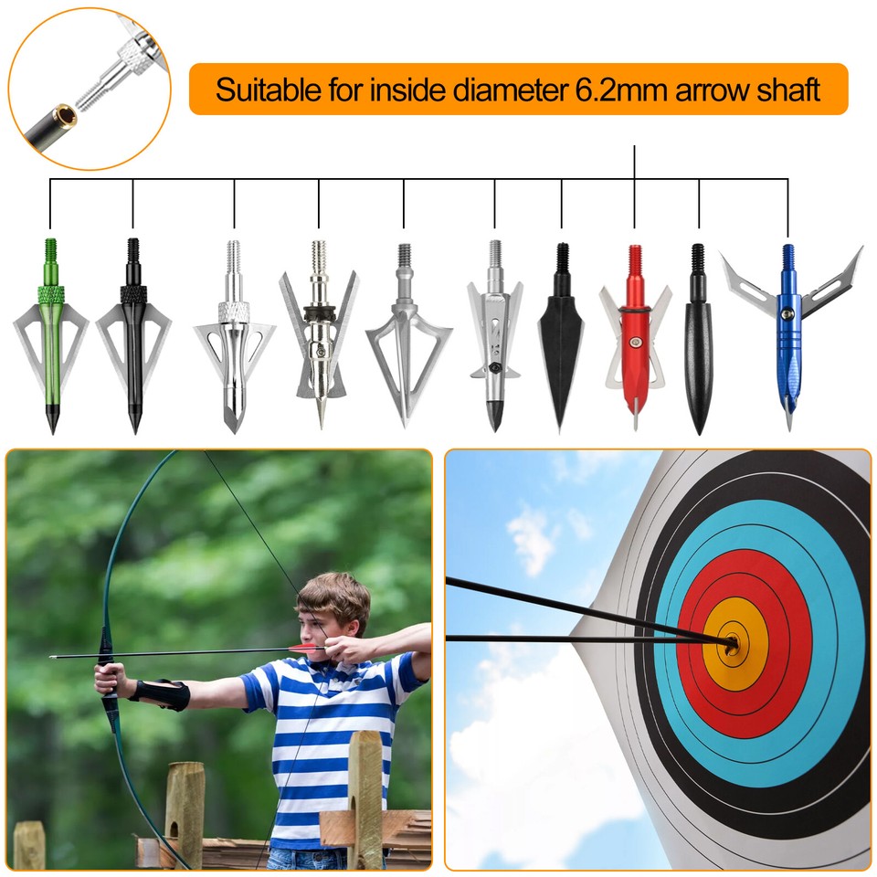 12Pcs 100Grain Heavy Weight Arrow Brass Inserts Base Archery ID6.2mm ...