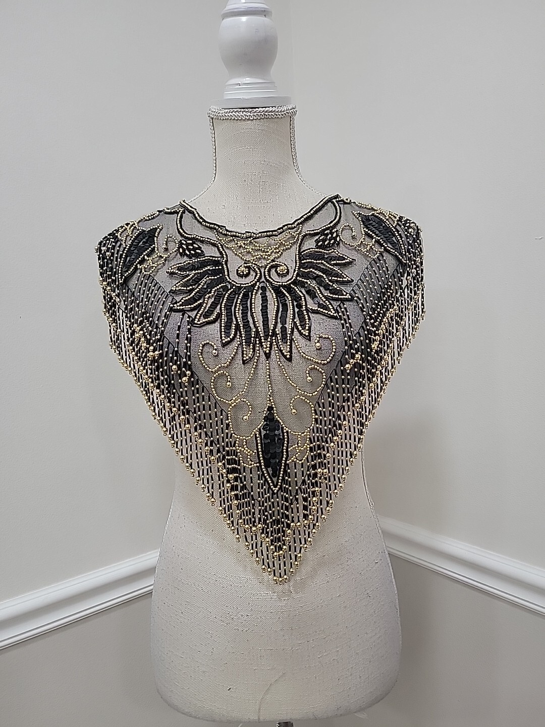 Necklace ballroom drop dangle Shawl Necklace collar black gold beads ...