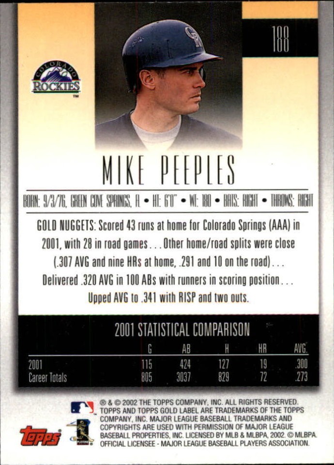 2002 Topps Gold Label #188 Mike Peeples RC - NM-MT | eBay
