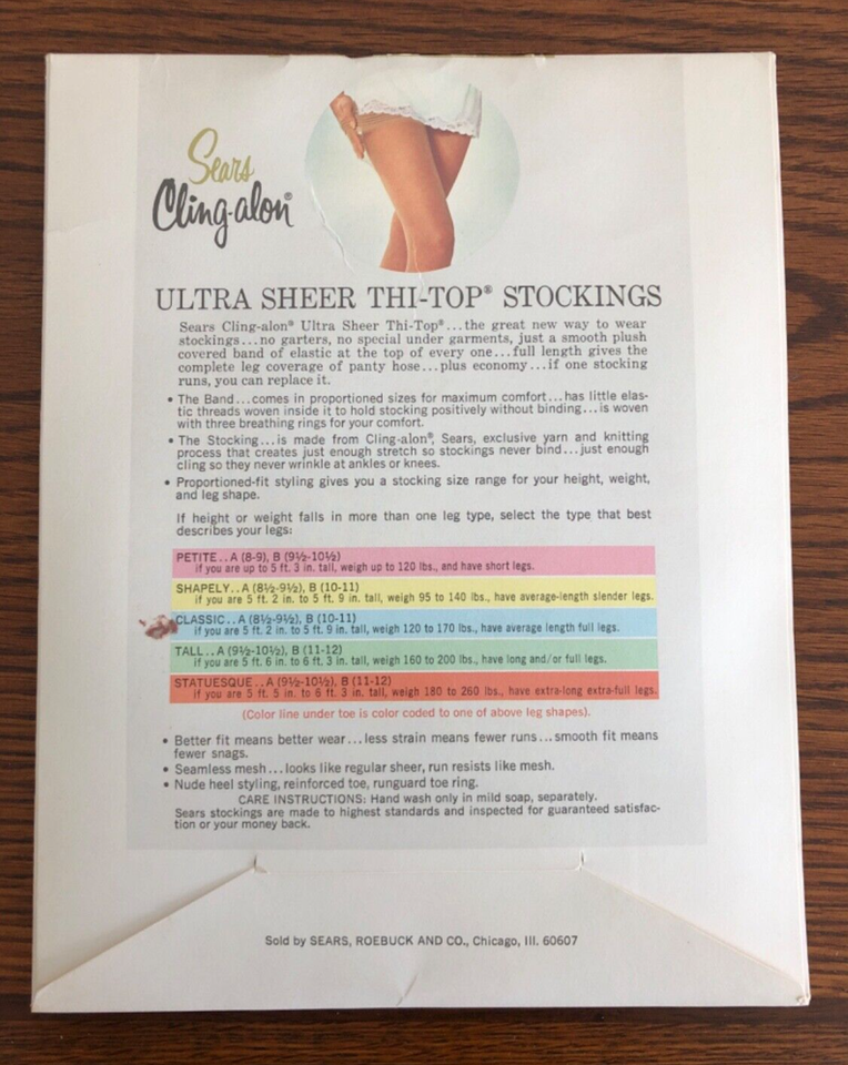 Sears Cling-alon Ultra Sheer Thi-Top Stockings Mesh Knit Navy Size A ...