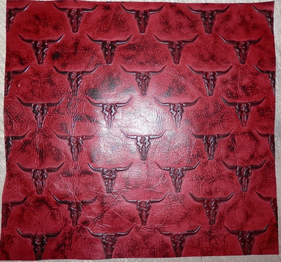 13"x14" Burgundy Red Mini Longhorn Skull Embossed Cowhide Leather 0.8 ...