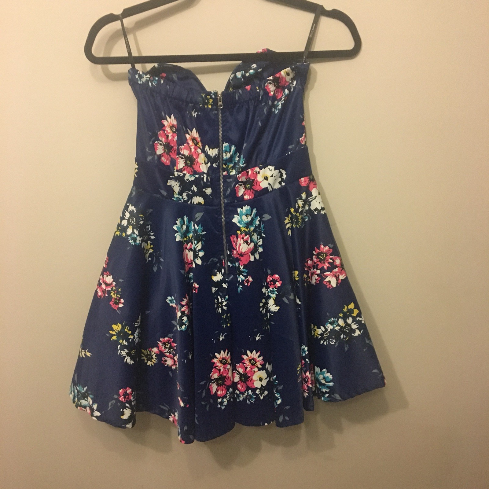 TFNC (ASOS) Blue Floral, Strapless Mini Cocktail Prom Dress - Size S ...