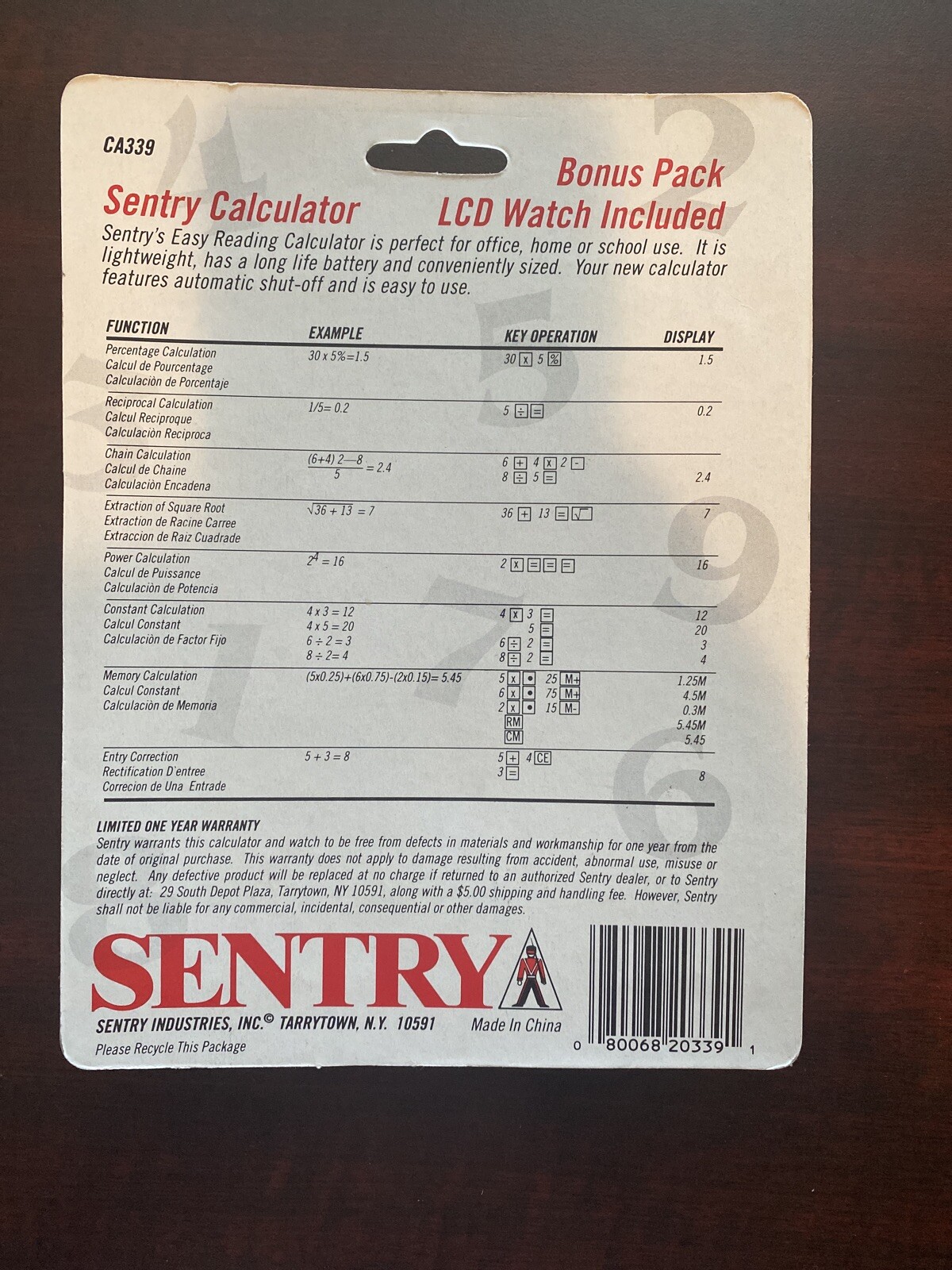 Vintage Sentry Calculator Sports Watch Combo CA339 5 Functions LCD ...