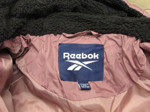 Reebok Women's Puffer Jacket S M L Pink Dusty Rose Sherpa Hood Athletic ...