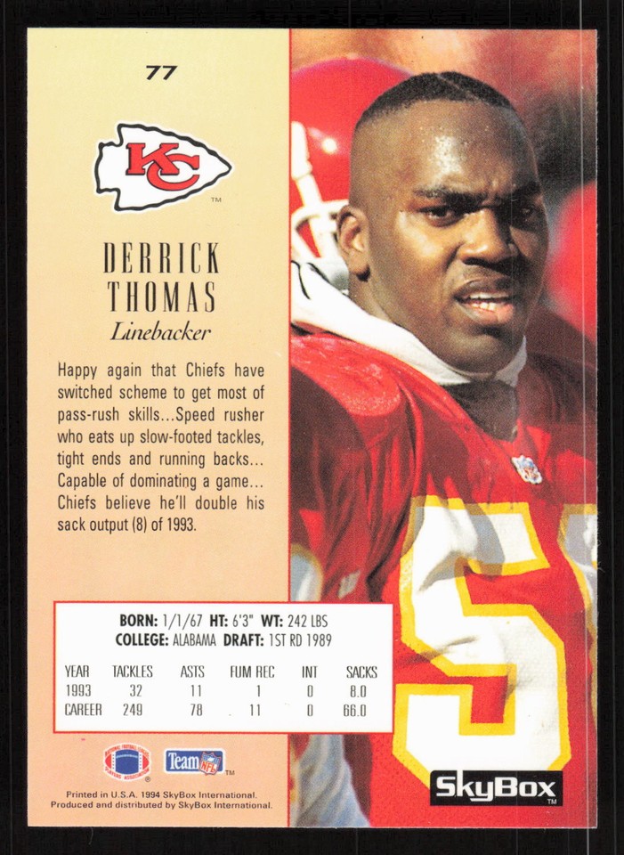 1994 SkyBox Premium #77 Derrick Thomas Card TCCCX | eBay