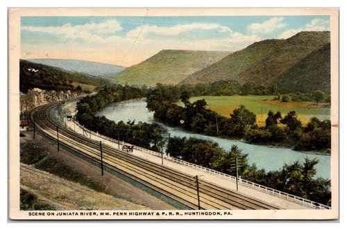 Scene On Juniata River William Penn HWY PRR Huntingdon PA Vintage Auto ...