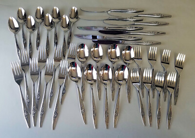Oneida LASTING ROSE Stainless Flatware 40 Piece Estate Set | eBay