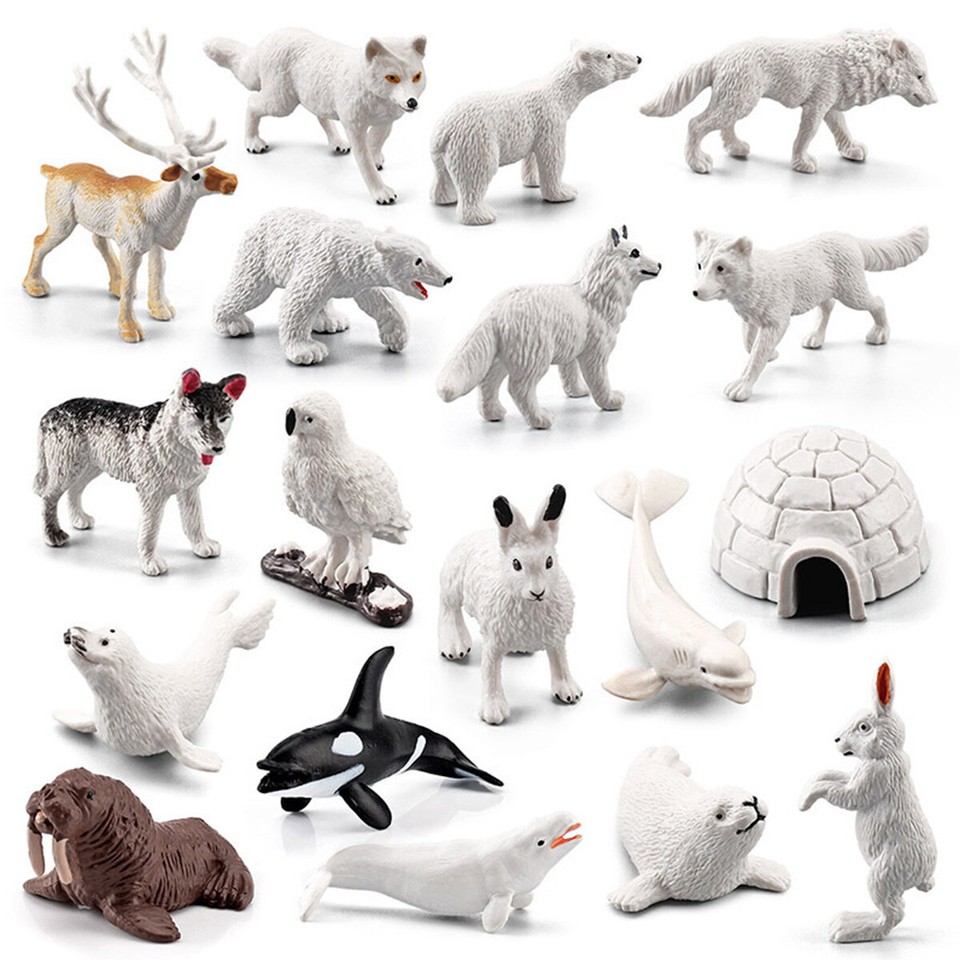 17pcs Polar Animal Figurines with a Mini Igloo Model High Simulation ...
