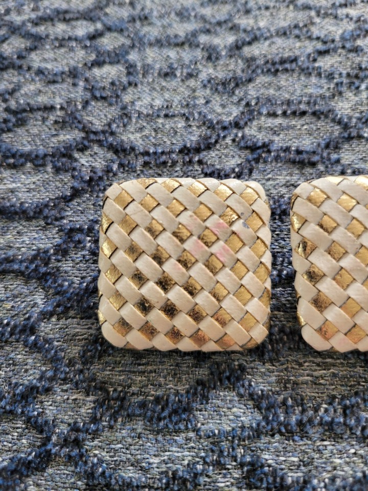 Vintage White & Gold Earrings 80s 90s Earrings Large Square Button Type ...