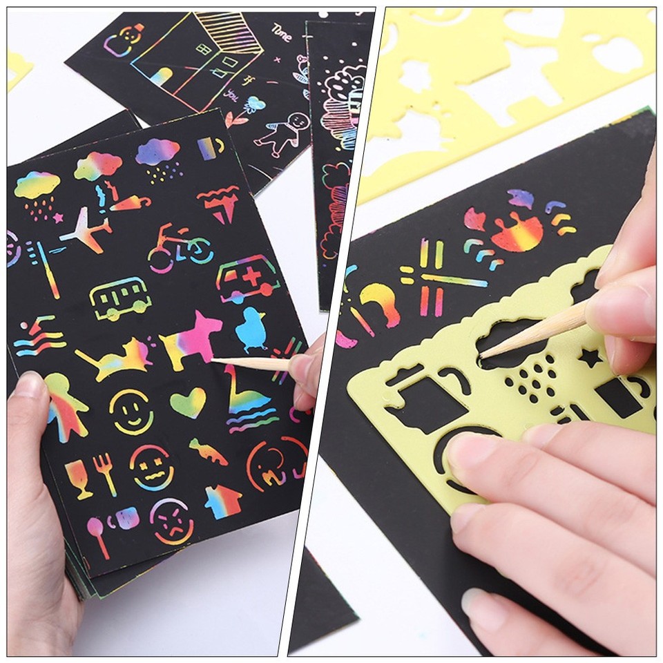 1 Set DIY Scratch Paper Art Kit Black Scratch Off Arts and Crafts Set ...