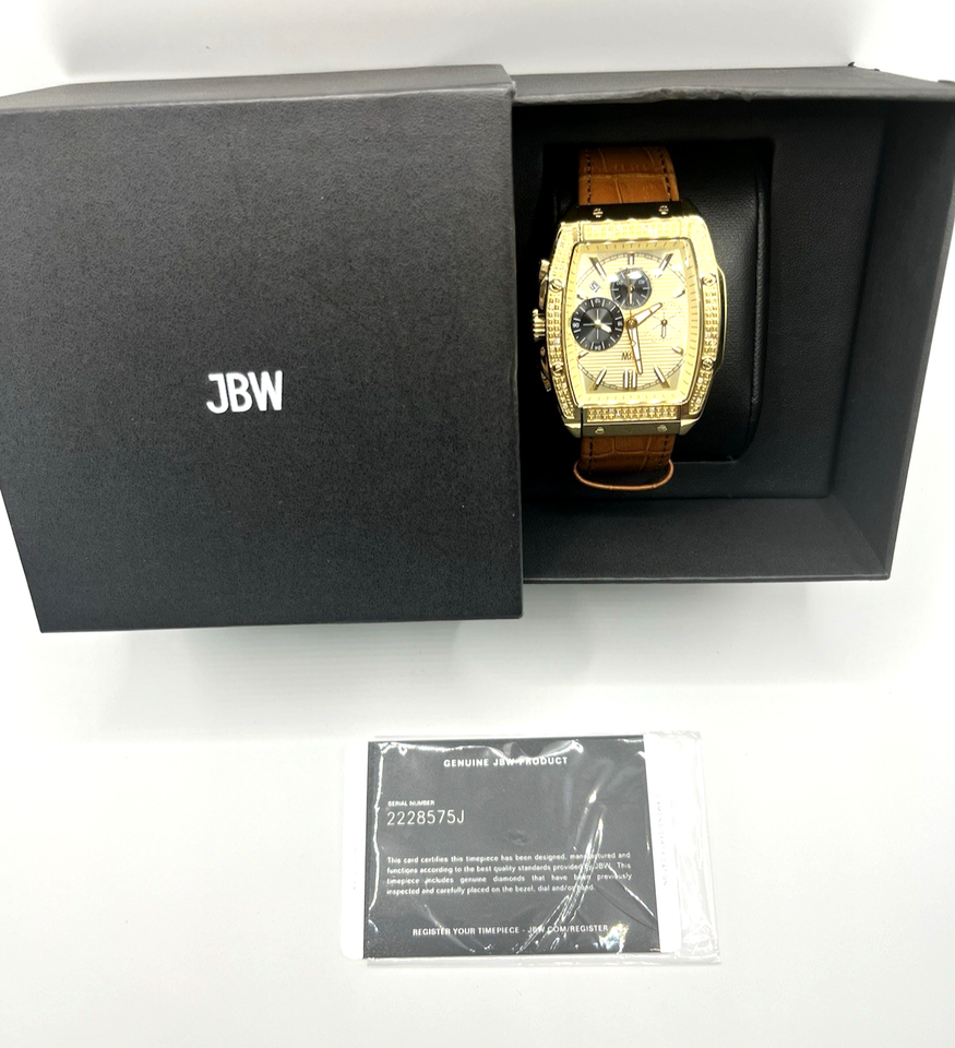 JBW Echelon Chronograph Gold Tone Men’s Watch Brown Leather Strap - New ...