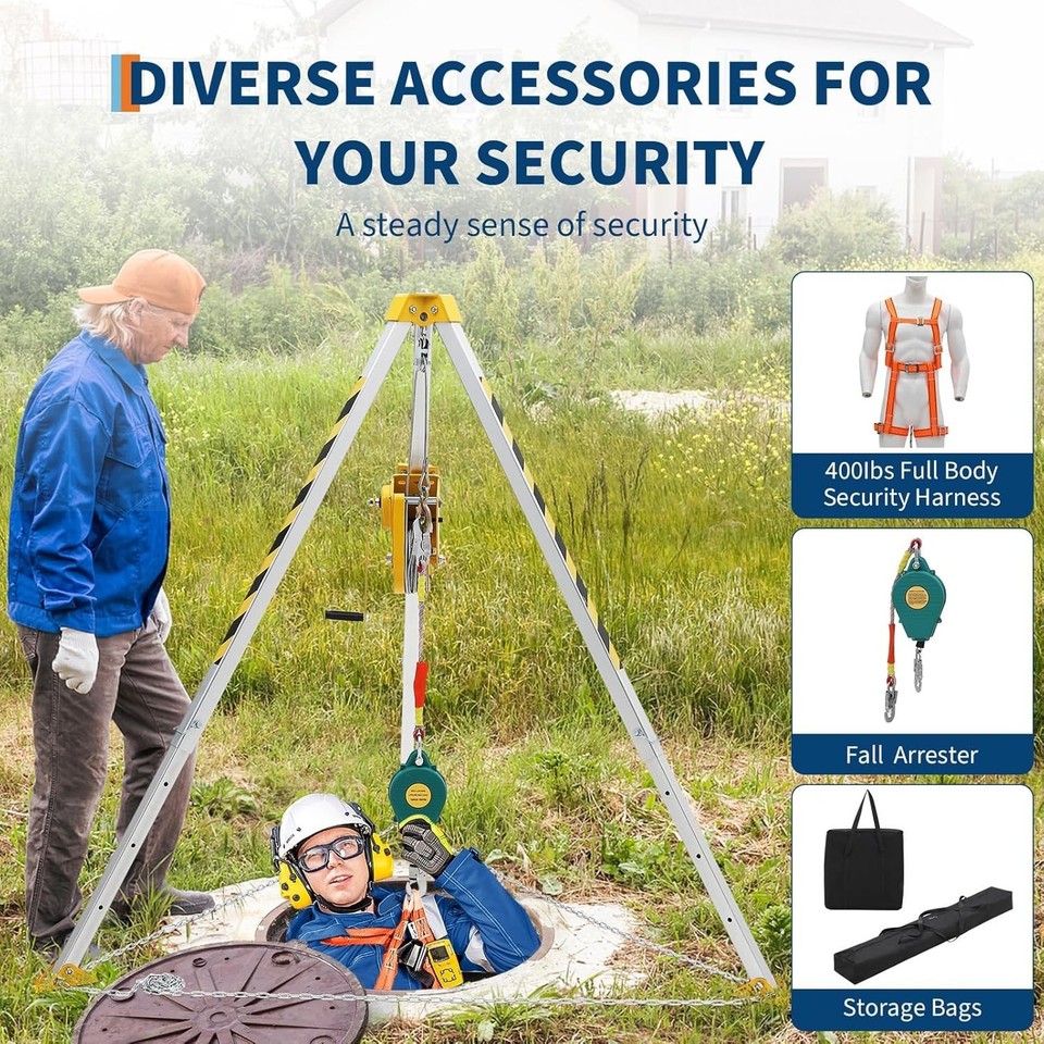 Confined Space Tripod Kit with Winch Rescue Tripod Fall Arrest 8 ft ...