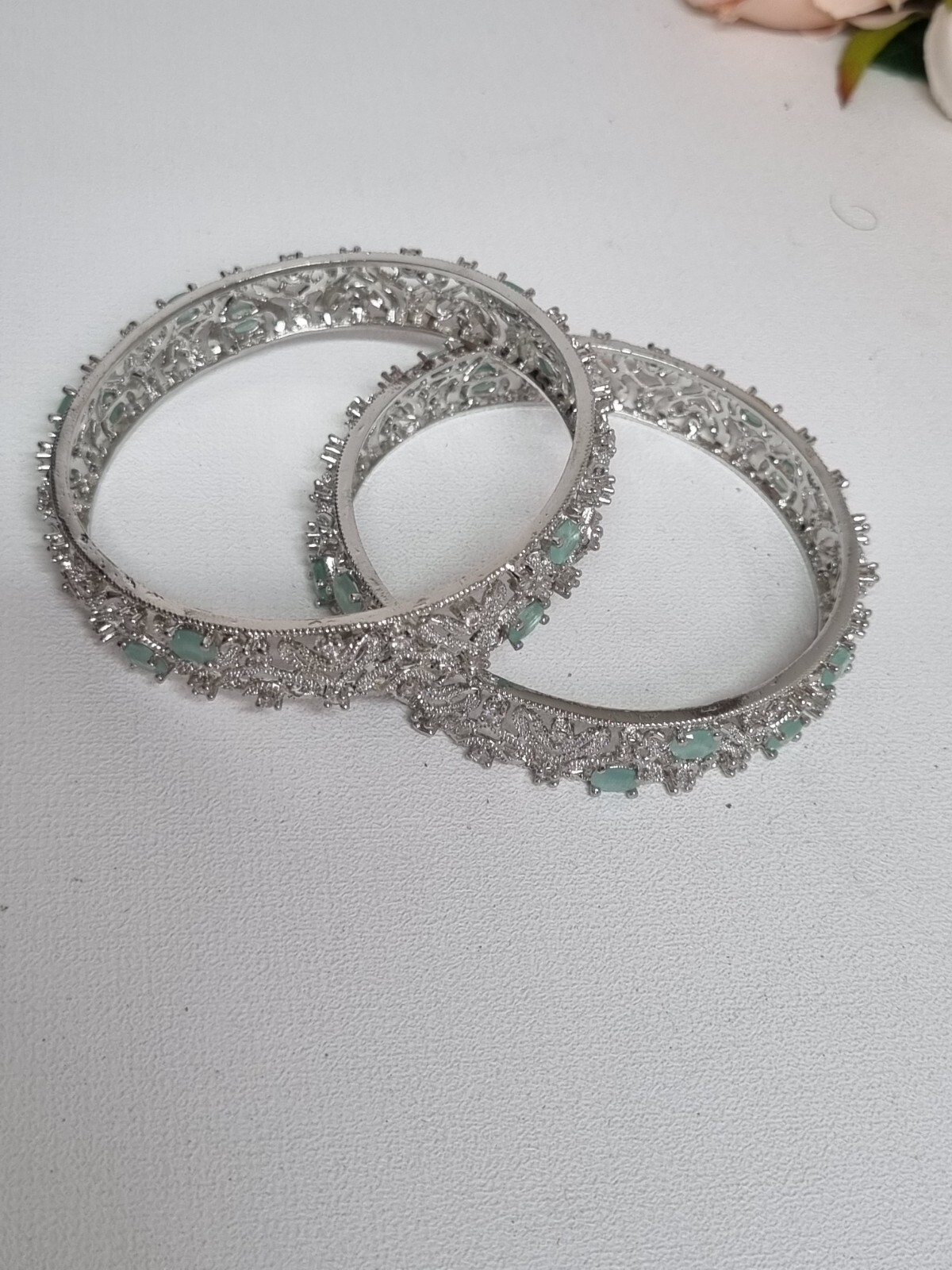 Pakistani silver kara bangles with mint green and white American ...