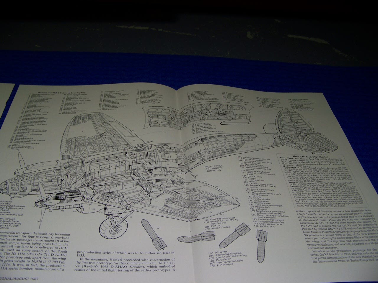 HEINKEL HE-111 B-2 (PART-1)..SPECS CHART/LEGEND/2-PAGE CUTAWAY (584GG ...