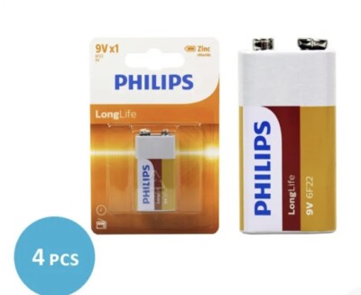 Merge AU Code 09100 Pack Of 4 Phillips Alkaline 9V Block 6LR61 Long ...