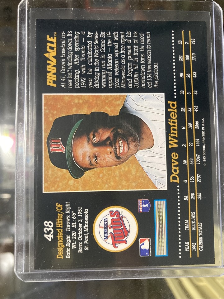 1993 Pinnacle Baseball Dave Winfield - Minnesota Twins #438 | eBay