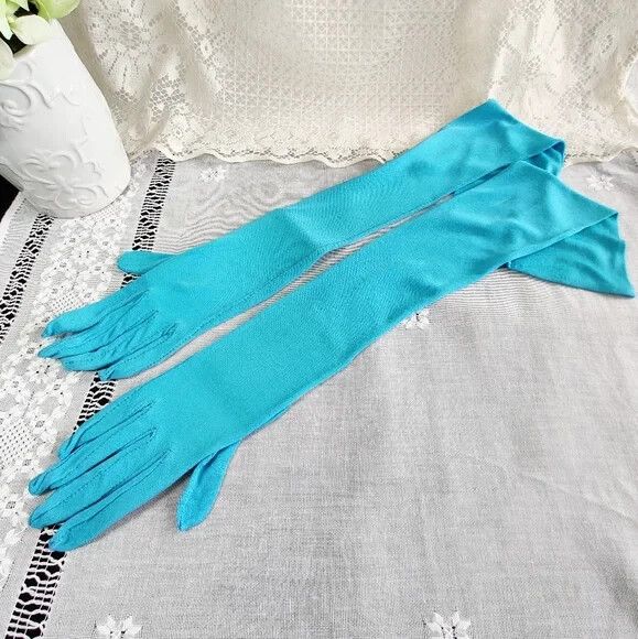 Full Length Blue Opera Style Gloves, Wedding Shoulder… - Gem