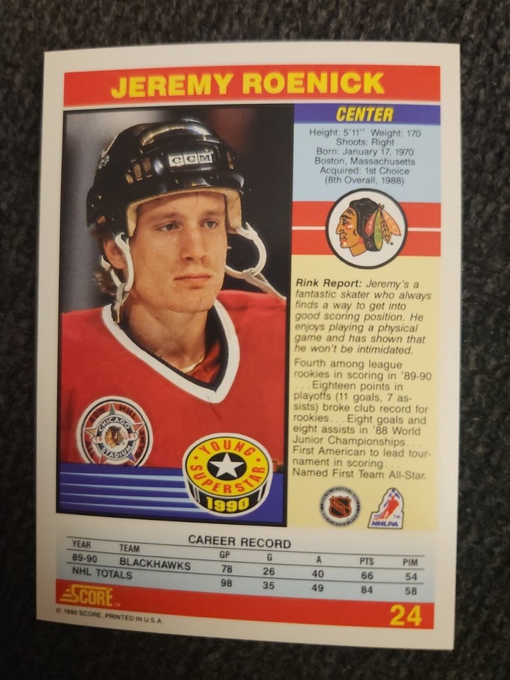 1990-91 Score Young Superstars Jeremy Roenick #24 Rookie RC Hockey Card ...